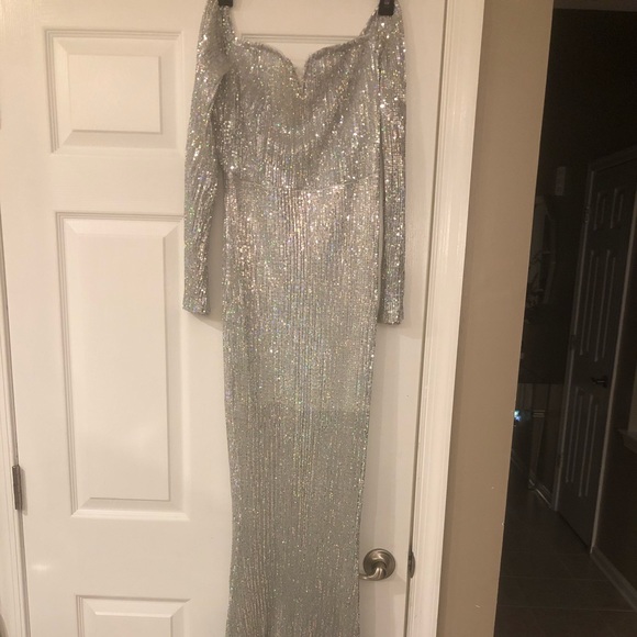Dresses | Off The Shoulder Elegant Sequins Dress Silver | Poshmark